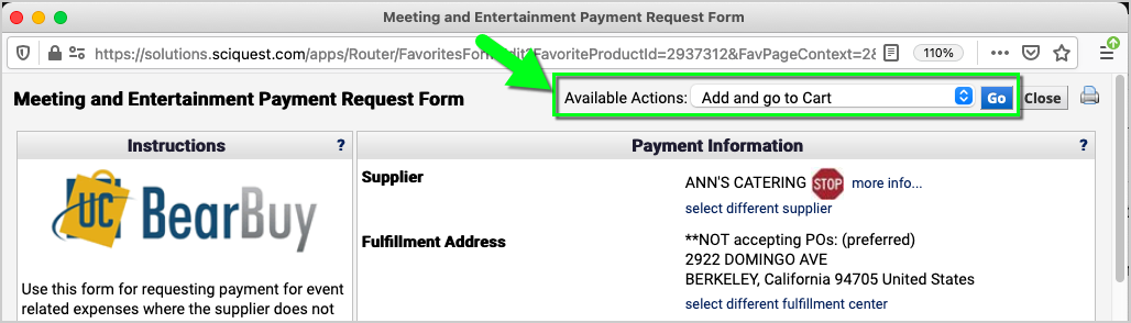 Meeting & Entertainment Payment Request Form | Supply Chain Management